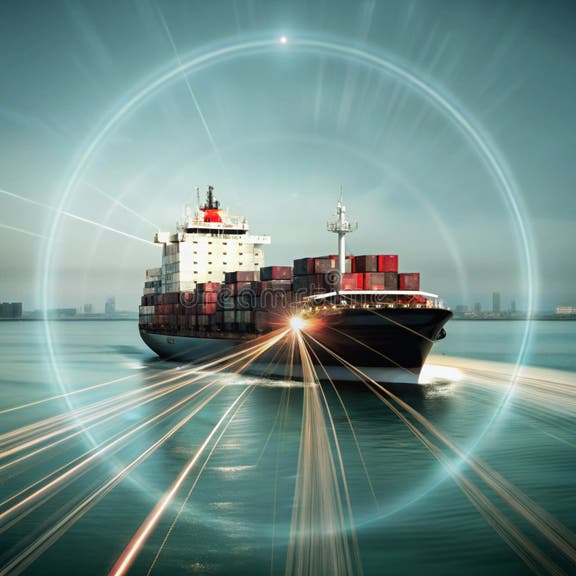 Cargo Ship with Digital Network Overlay Generative Ai Stock ...