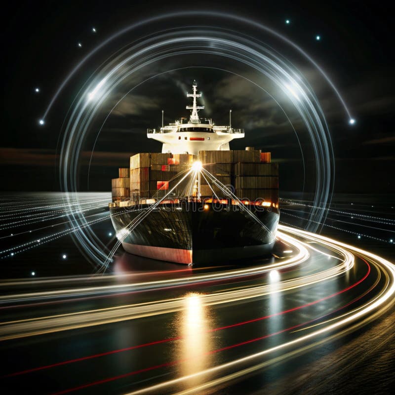 Cargo Ship with Digital Network Overlay Generative Ai Stock ...