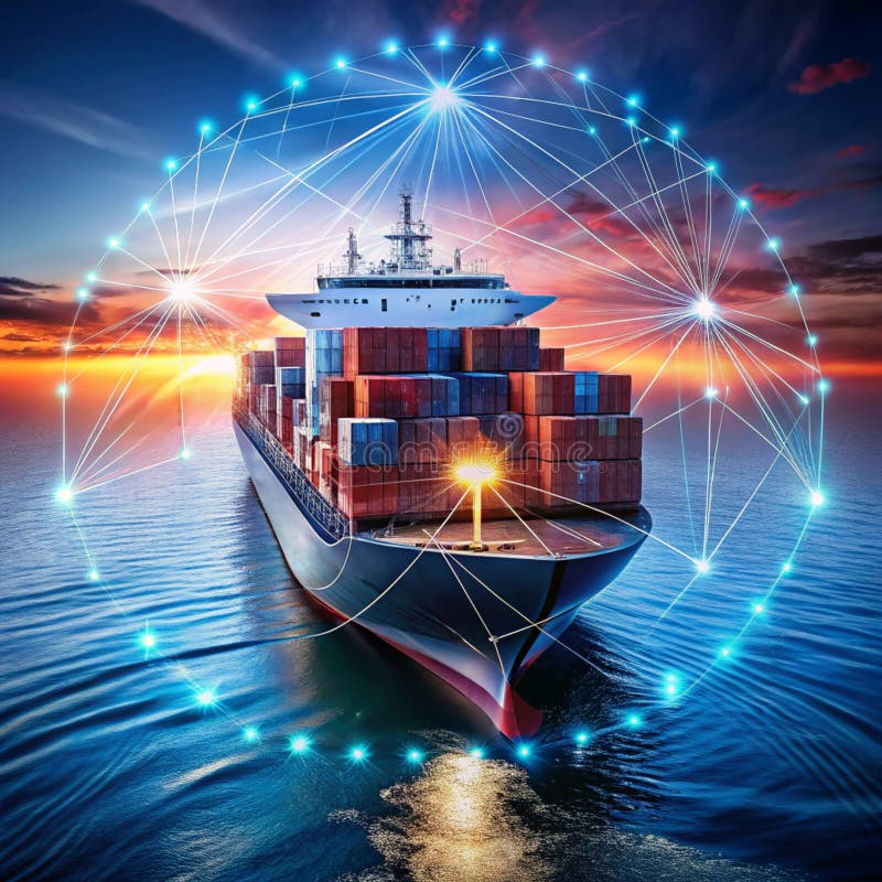 Cargo Ship with Digital Network Overlay Generative Ai Stock ...