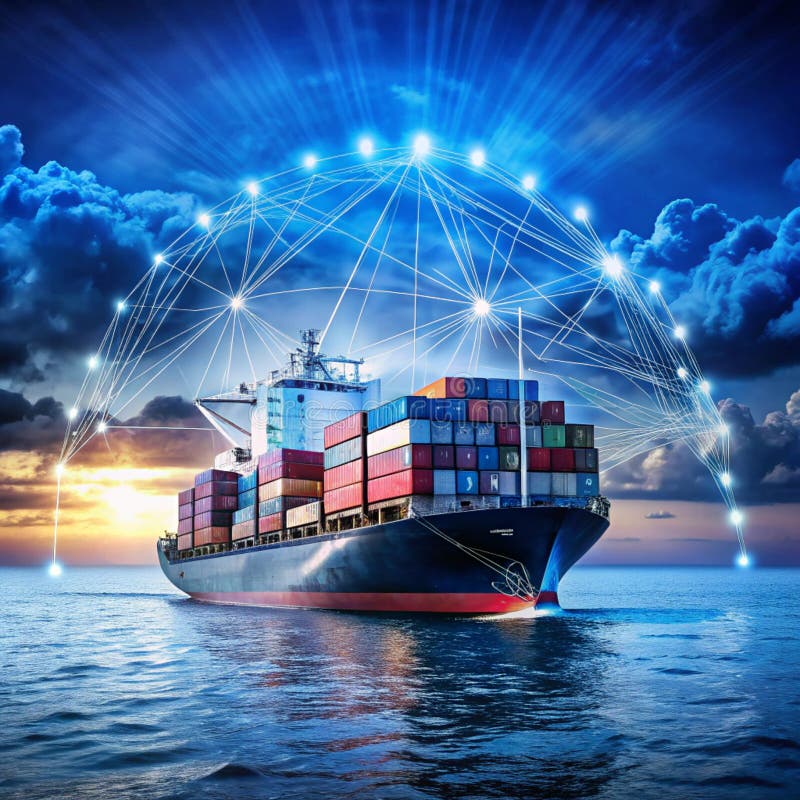 Cargo Ship with Digital Network Overlay Generative Ai Stock ...