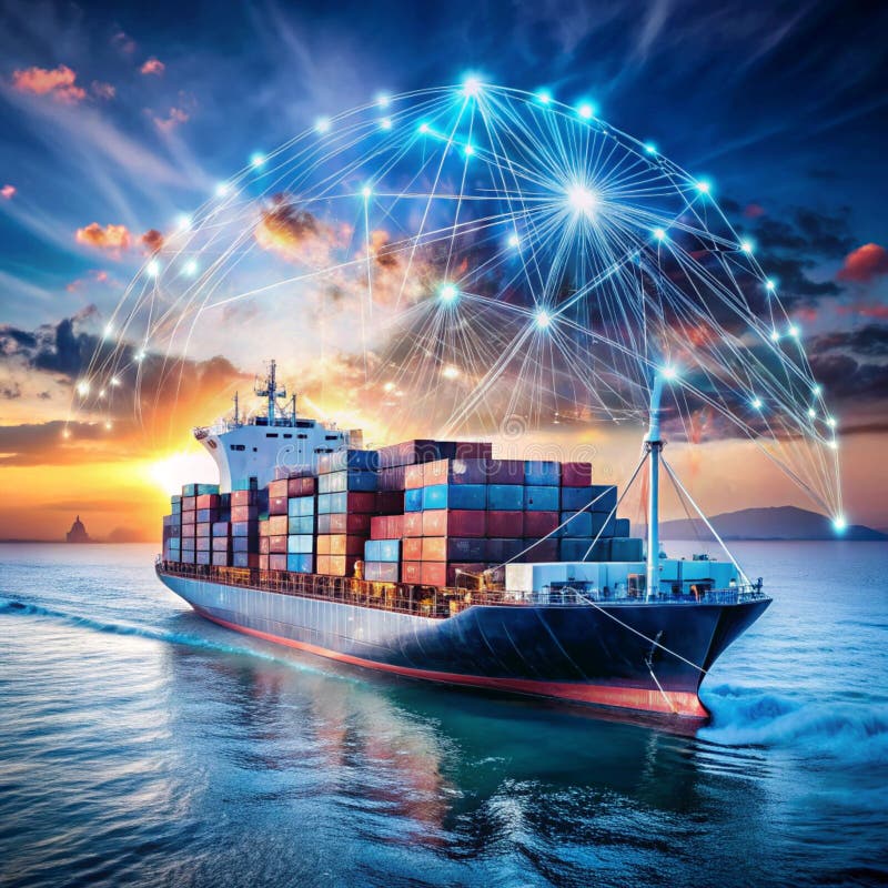 Cargo Ship with Digital Network Overlay Generative Ai Stock ...