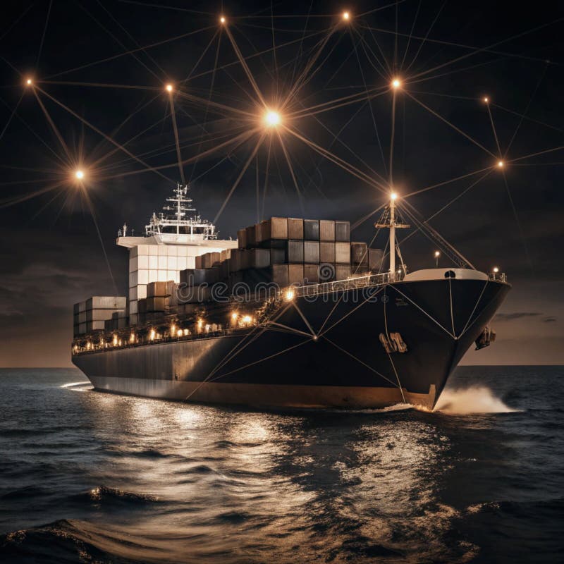 Cargo Ship with Digital Network Overlay Generative Ai Stock ...