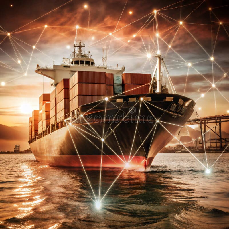 Cargo Ship with Digital Network Overlay Generative Ai Stock ...