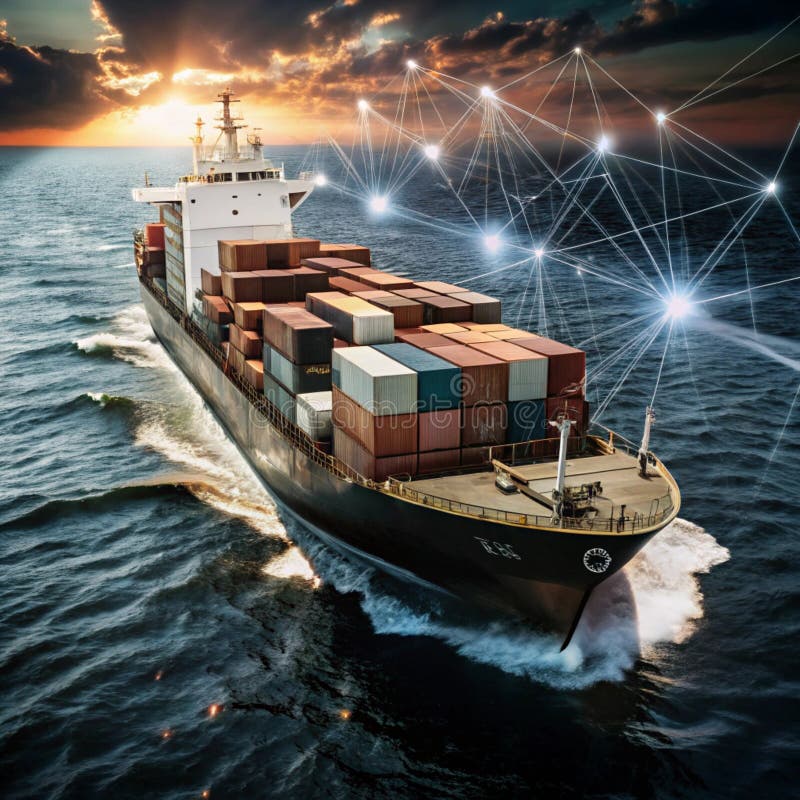 Cargo Ship with Digital Network Overlay Generative Ai Stock ...
