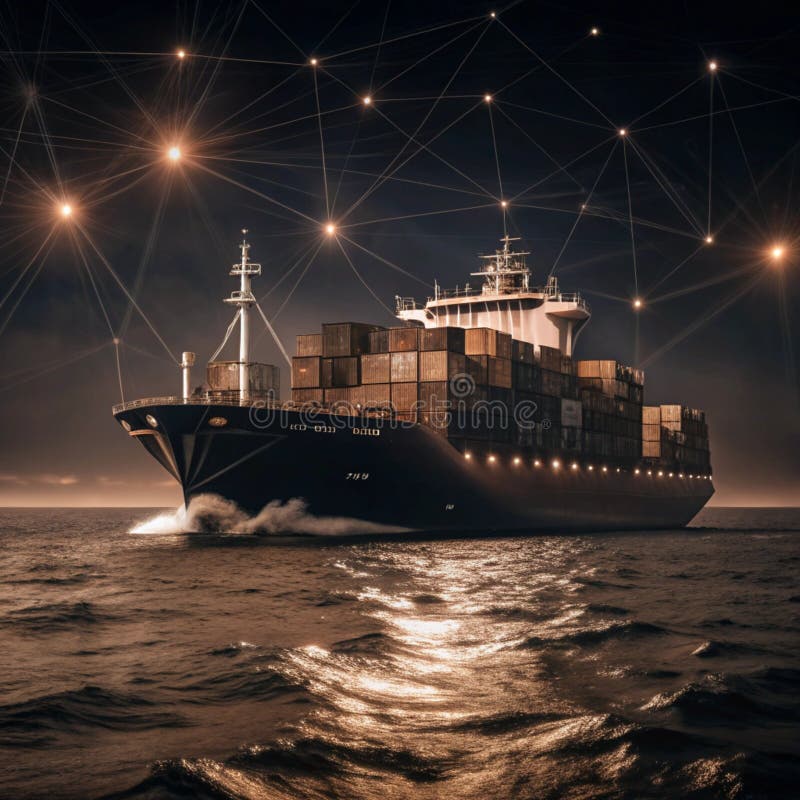 Cargo Ship with Digital Network Overlay Generative Ai Stock ...