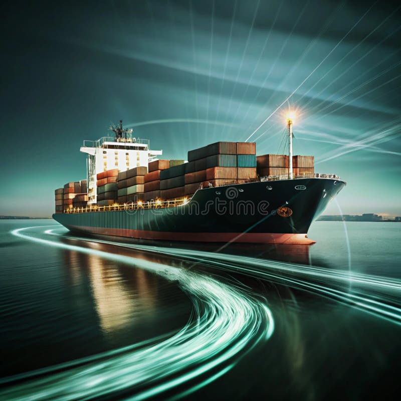 Cargo Ship with Digital Network Overlay Generative Ai Stock ...