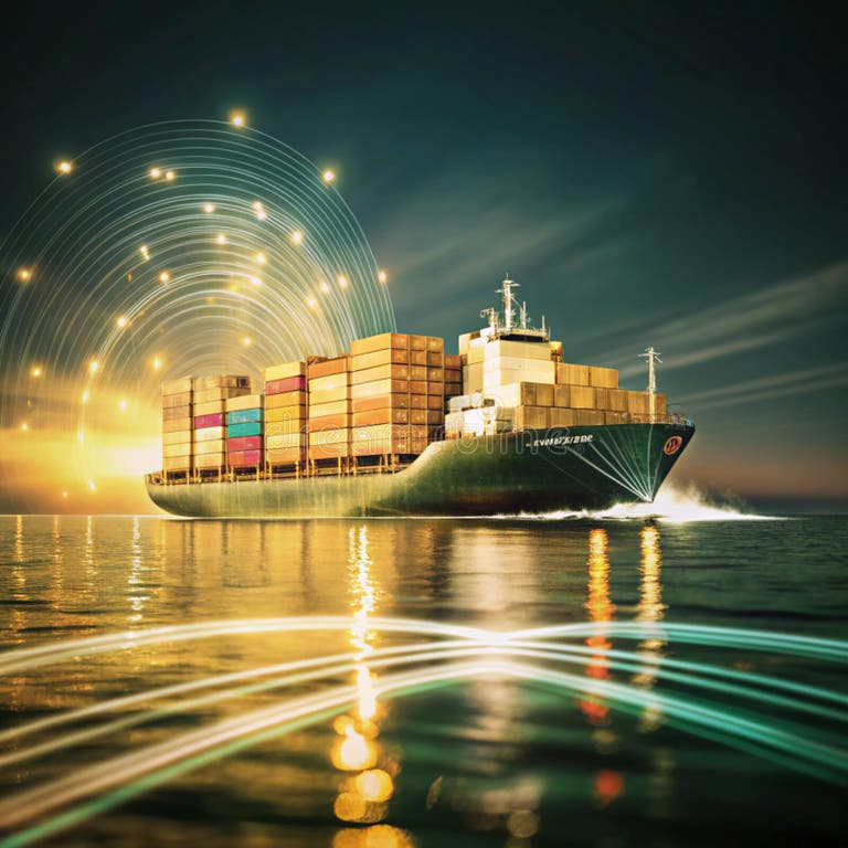 Cargo Ship with Digital Network Overlay Generative Ai Stock ...
