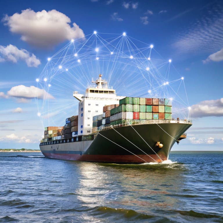 Cargo Ship with Digital Network Overlay Generative Ai Stock ...