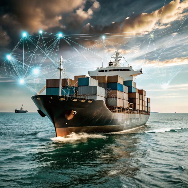 Cargo Ship with Digital Network Overlay Generative Ai Stock ...
