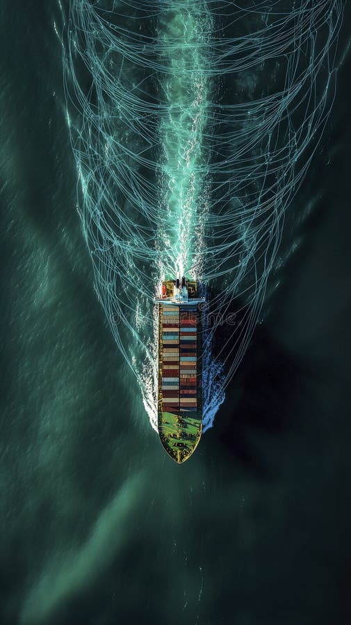 Cargo Ship with Digital Trails Illustrating Connection Stock ...