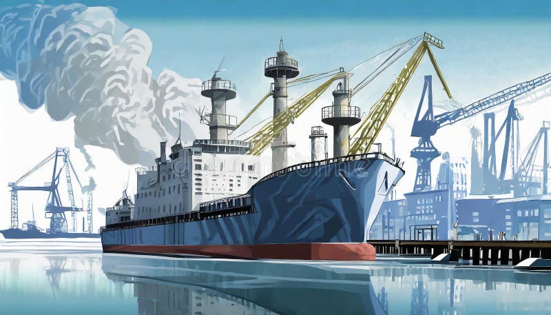 Cargo Ship Dock in Port Bank Loading or Unloading Goods Stock ...