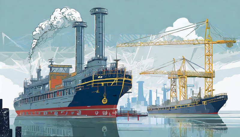 Cargo Ship Dock in Port Bank Loading or Unloading Goods Stock ...