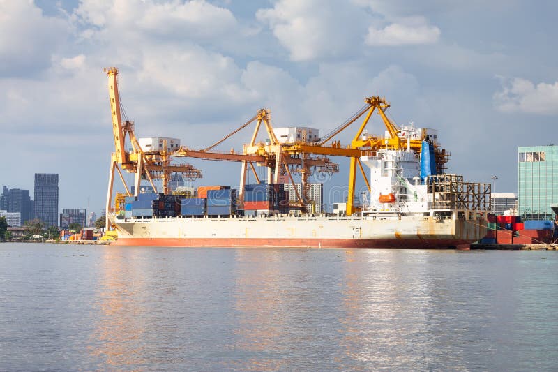 Cargo Ship at Dock, Port or Harbor with Blue Sky Background. Stock ...