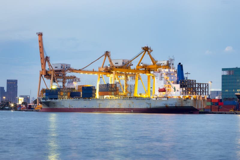 Cargo Ship at Dock with Sky Background. Stock Image - Image of loading ...
