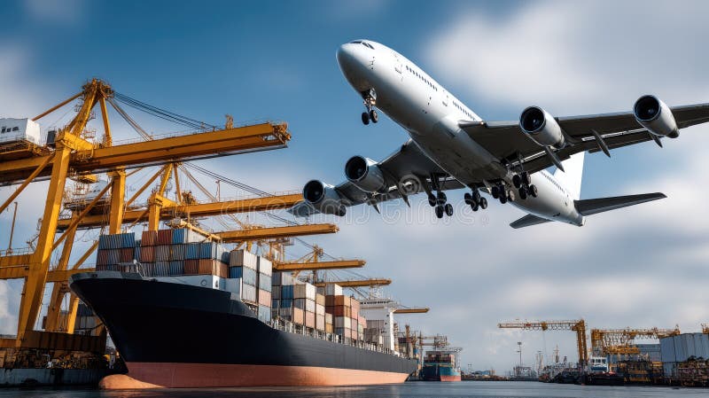 Cargo Ship Docked at Container Terminal, Crane Bridge Loading ...