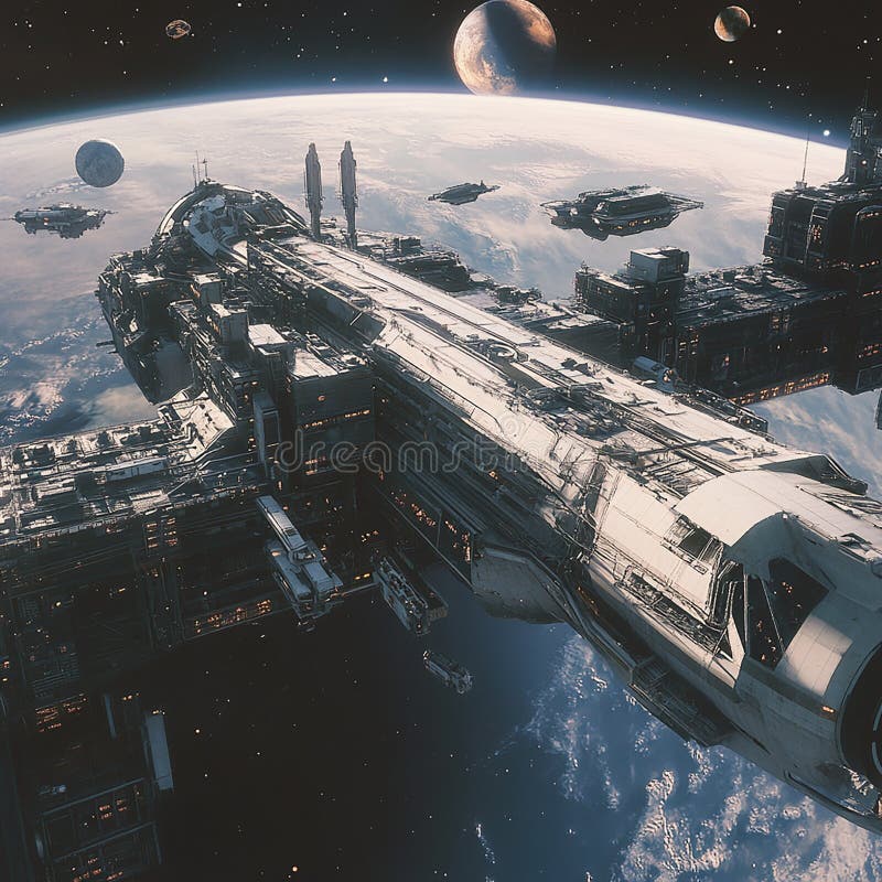 Cargo Ship Docking at Spaceport Stock Illustration - Illustration of ...