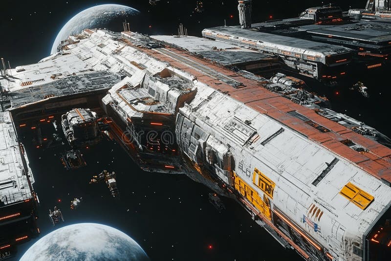 Cargo Ship Docking at Spaceport Stock Illustration - Illustration of ...