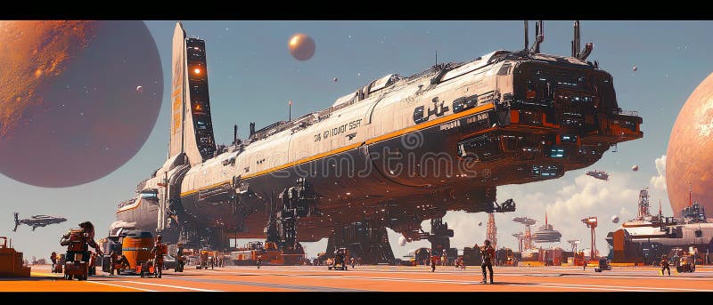 Cargo Ship Docking at Spaceport Stock Illustration - Illustration of ...