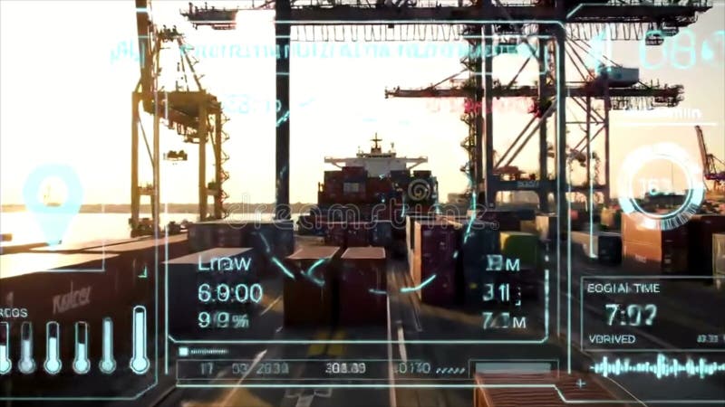 Cargo Ship Docking at Port with Data Overlays Transport Logistics Stock ...