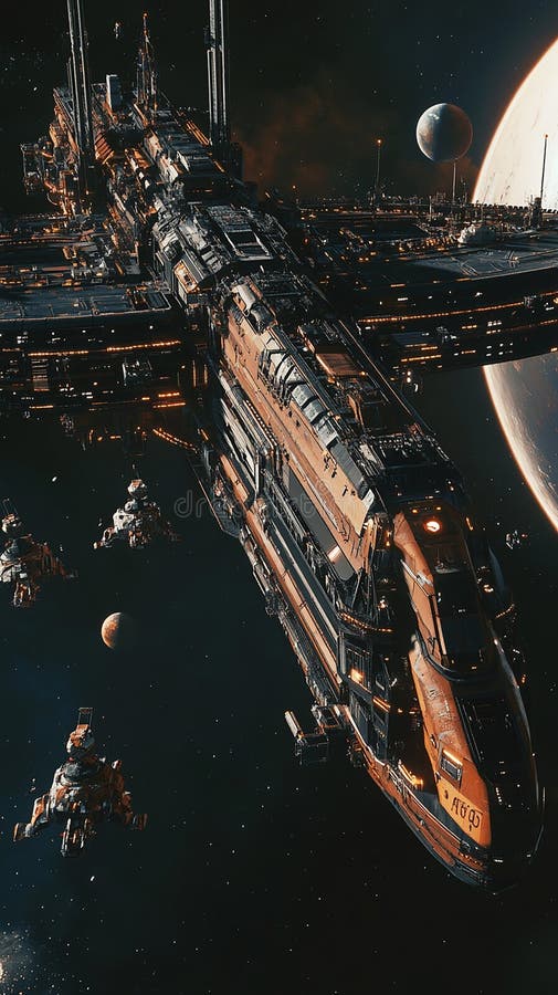 Cargo Ship Docking at Spaceport Stock Illustration - Illustration of ...