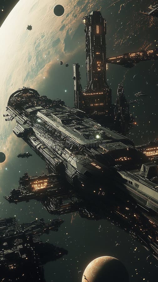 Cargo Ship Docking at Spaceport Stock Illustration - Illustration of ...