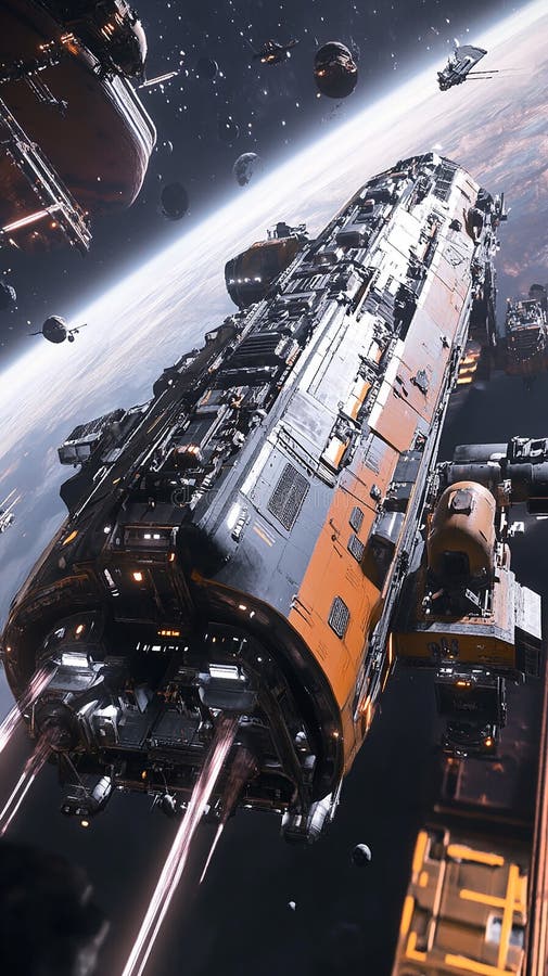 Cargo Ship Docking at Spaceport Stock Illustration - Illustration of ...