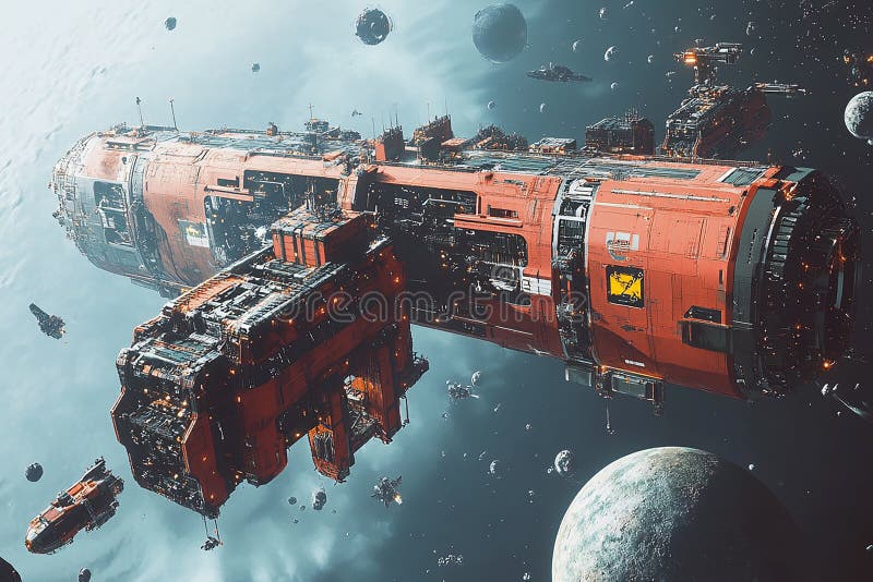 Cargo Ship Docking at Spaceport Stock Illustration - Illustration of ...