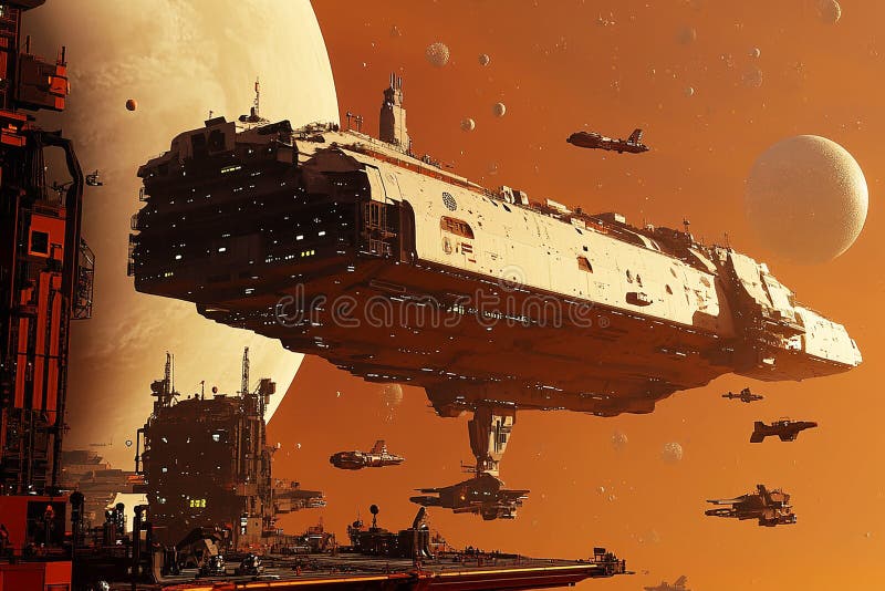 Cargo Ship Docking at Spaceport Stock Illustration - Illustration of ...