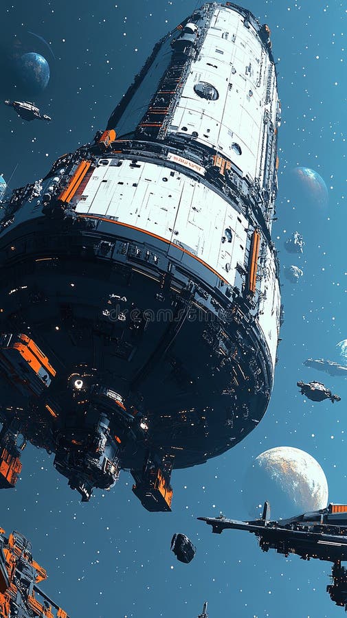 Cargo Ship Docking at Spaceport Stock Illustration - Illustration of ...