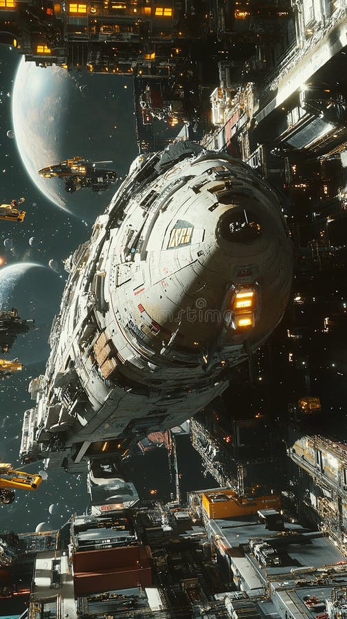 Cargo Ship Docking at Spaceport Stock Illustration - Illustration of ...