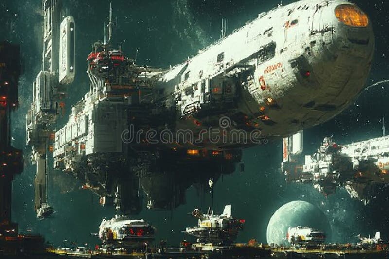 Cargo Ship Docking at Spaceport Stock Illustration - Illustration of ...