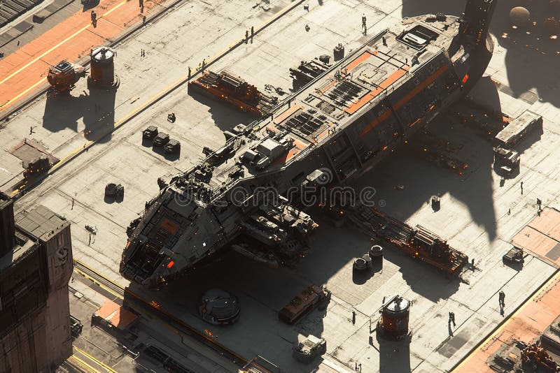 Cargo Ship Docking at Spaceport Stock Illustration - Illustration of ...