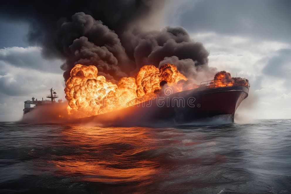Cargo Ship Explosion with Fire and Smoke. Generative AI Illustration ...