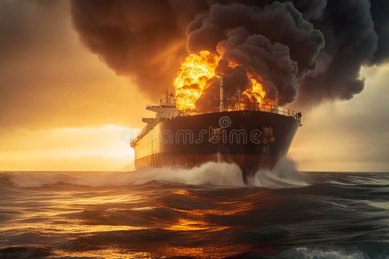 Cargo Ship Explosion with Fire and Smoke. Generative AI Illustration ...