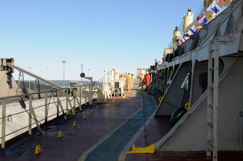 Cargo Ship Exterior Deck, Workers with Safety Gear Editorial ...