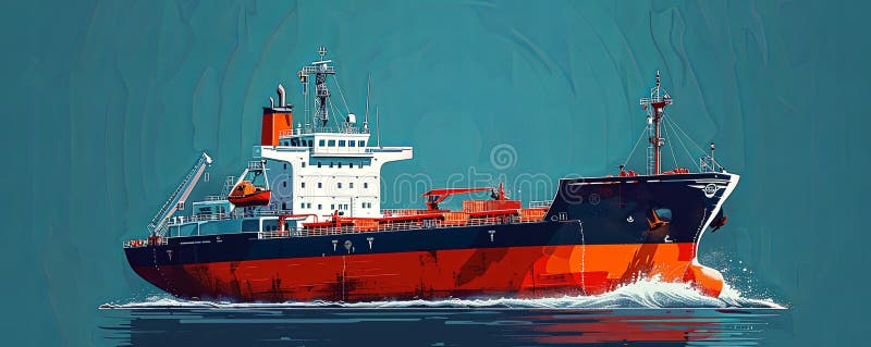 Cargo Ship, Flat Design, Side View, Maritime Theme, Water Color ...
