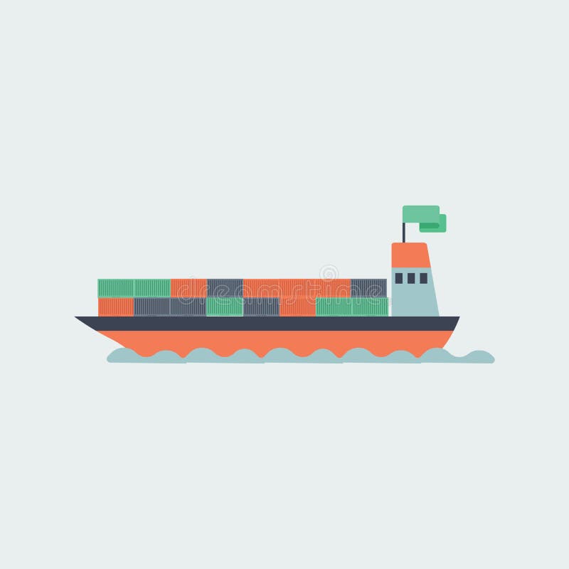 Cargo Ship Flat Icon Isolated on White Stock Vector - Illustration of ...