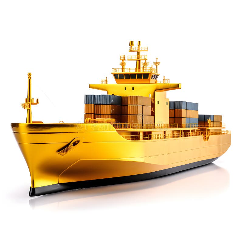 Golden Cargo Ship Isolated on White Background Stock Illustration ...