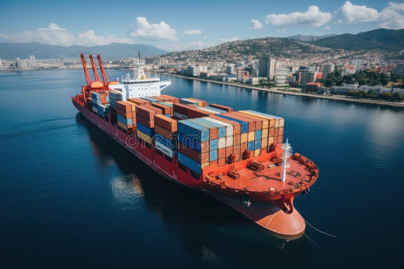 Cargo Ship Full of Containers in the Middle of the Sea. Generative AI ...