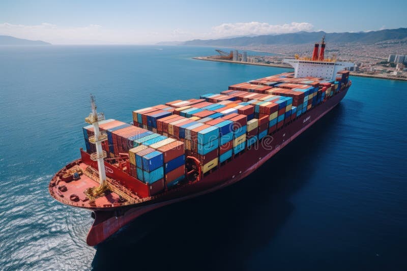 Cargo Ship Full of Containers in the Middle of the Sea. Generative AI ...
