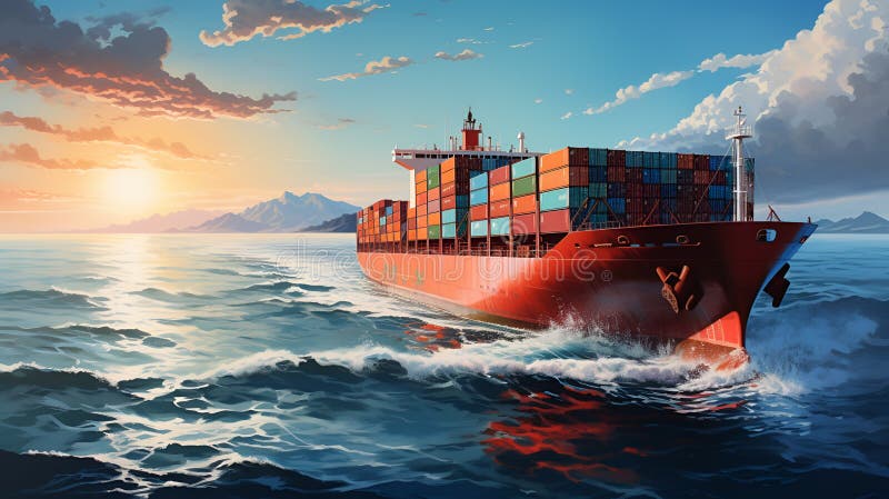 Cargo Ship Full of Containers in the Sea Stock Illustration ... Cargo Ship Full of Containers in the Sea Stock Illustration ...