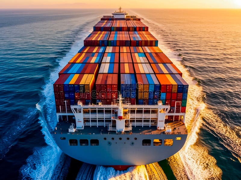 Cargo Ship Fully Load Containers Running in the Ocean in the Evening ...