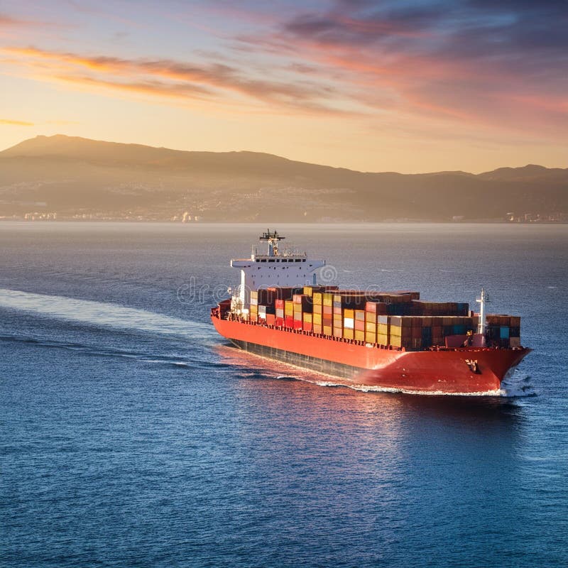 Cargo Ship in Gibraltar Strait, AI Generated Stock Illustration ...