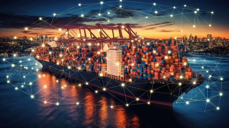 Cargo Ship with Global Network Connection in Import and Export Logistic ...