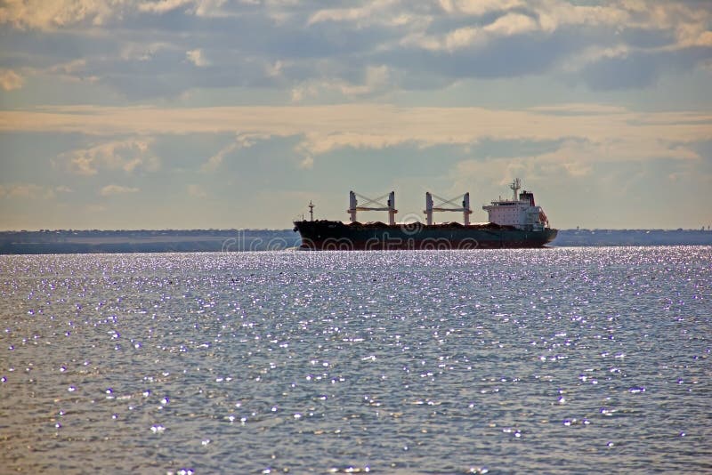 Cargo Ship Goes by Sea. Merchant Shipping Stock Photo - Image of cranes ...