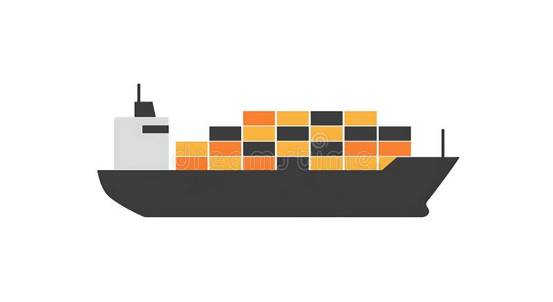 Cargo Ship Graphic with a Simplified Design. the Vessel is Black with a ...