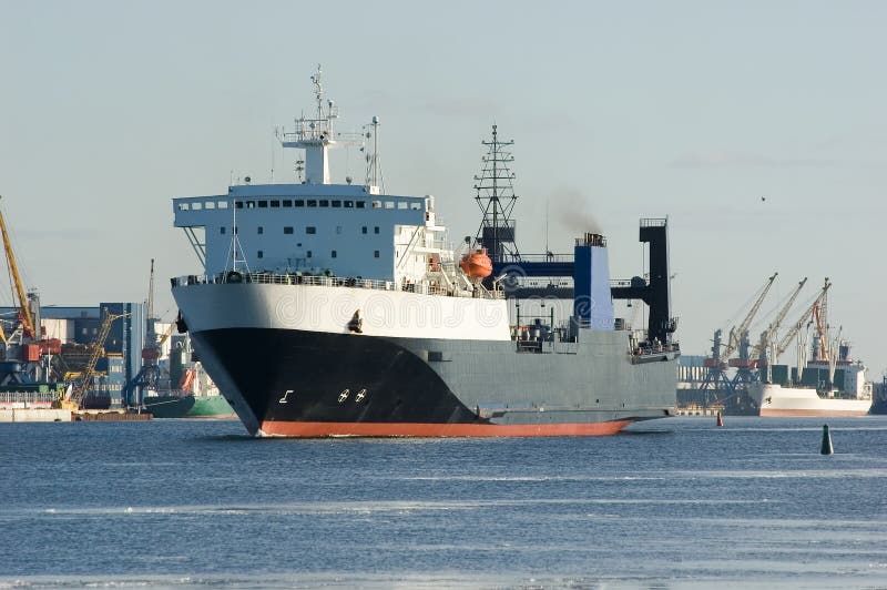 Cargo ship in harbor stock image. Image of karlshamn, blue - 9466769