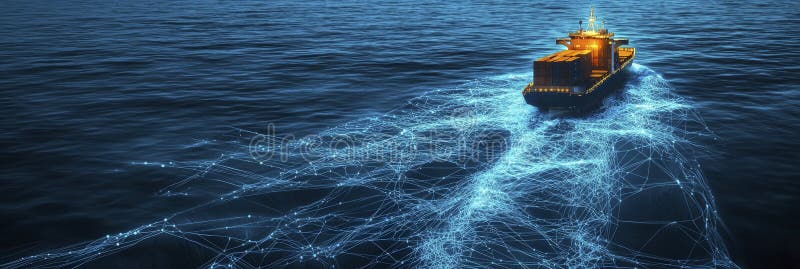 Cargo Ship with Interconnected Digital Pathways Stock Illustration ...
