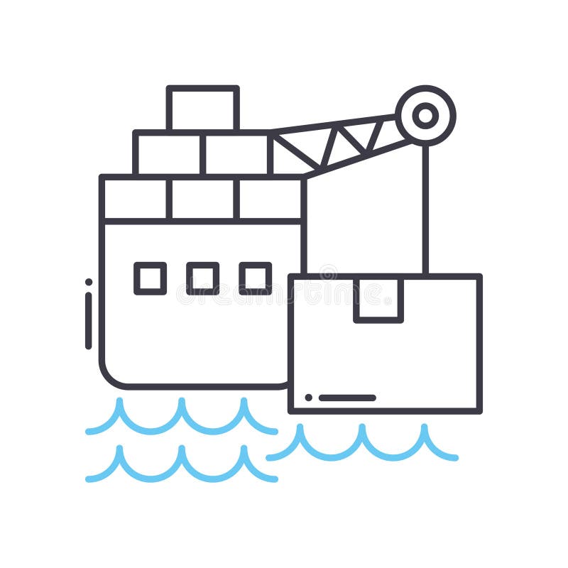 Cargo Ship Line Icon, Outline Symbol, Vector Illustration, Concept Sign ...