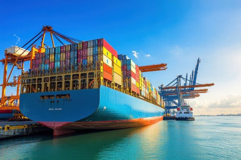 A Cargo Ship Loaded with Colorful Containers at a Busy Port Under a ...
